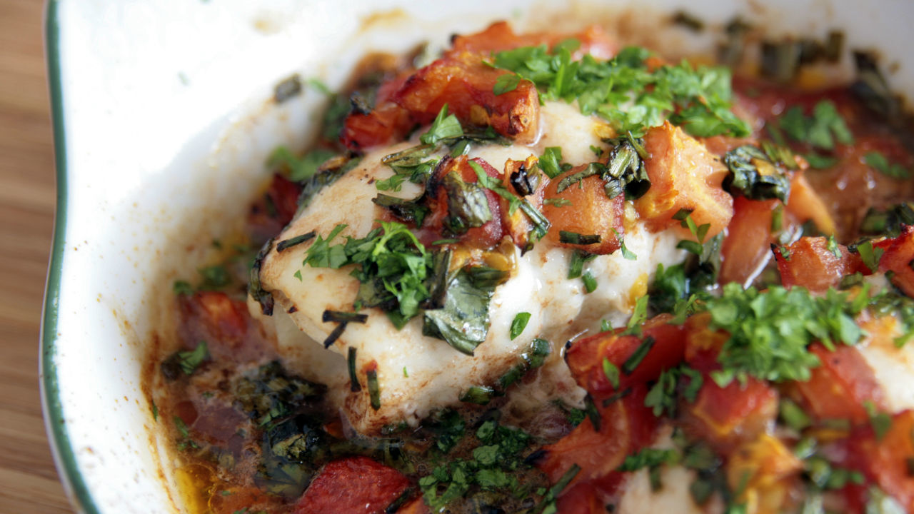 Baked Cod with Vegetables and Harissa Tomato Sauce | The Six O'Clock Show